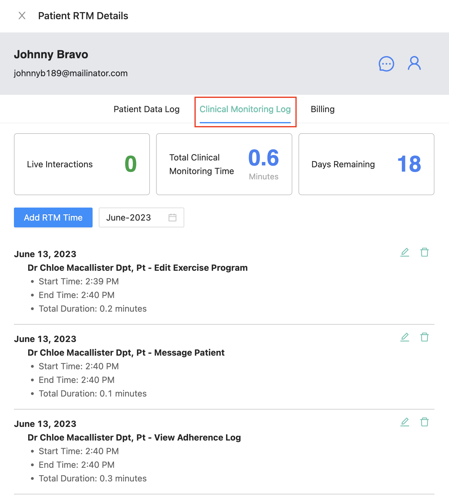 Patient RTM Details Tray – PT Wired
