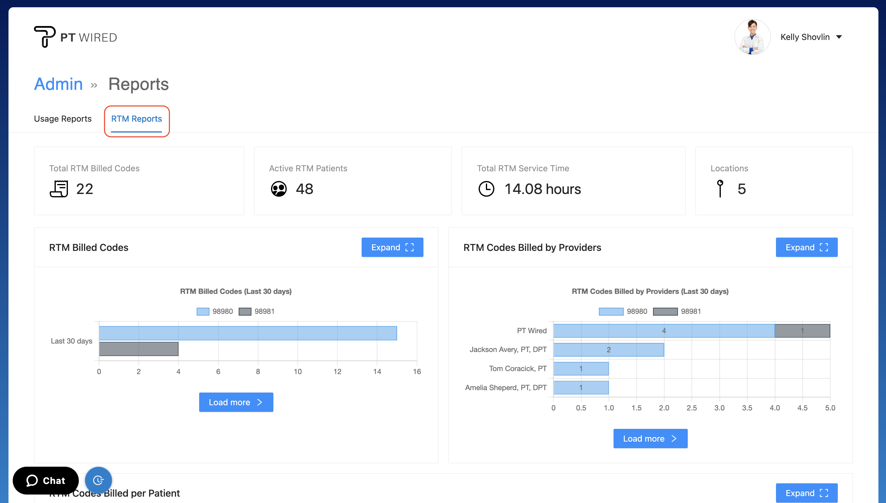 RTM Billed Codes – PT Wired