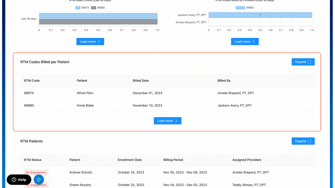RTM Codes Billed per Patient – PT Wired