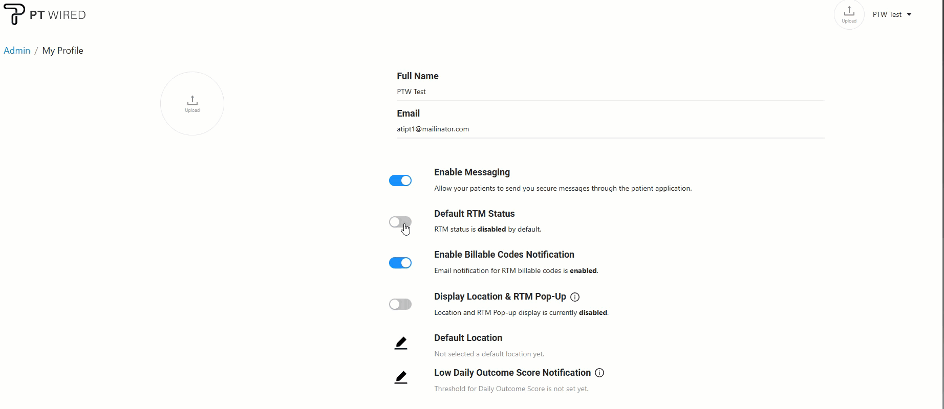 Default RTM Status – PT Wired