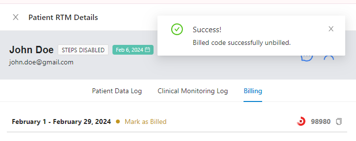 Billing for RTM Code – PT Wired