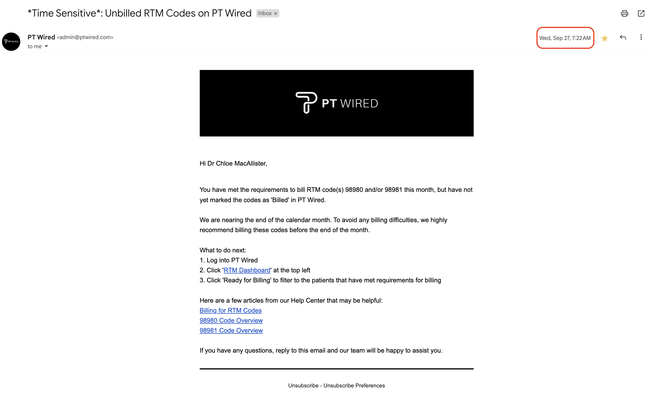 Billing For Rtm Code Pt Wired